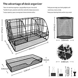 Desk Organizers and Accessories, Office Desk Organizer with 6 Compartments + 1 Large Sliding Drawer + Pen Holder + 72 Accessories, Desk Accessories Organizers for Office, Home, School (Black)