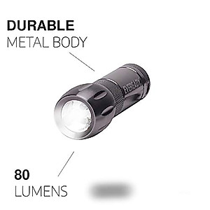 Eveready Compact LED Metal Flashlight​​​​ Water Resistant, Includes 3 Super Heavy Duty AAA Batteries, 21 Lumens , Black