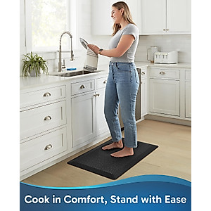 Ophanie Anti Fatigue Cushioned Mat, 9/10 inch Thick, Kitchen mats for Floor, Kitchen Rugs, Waterproof,Comfort Ergonomic Standing Mat for Office, Home, Sink, 20x32 Black Non-Slip Ridged Bottom