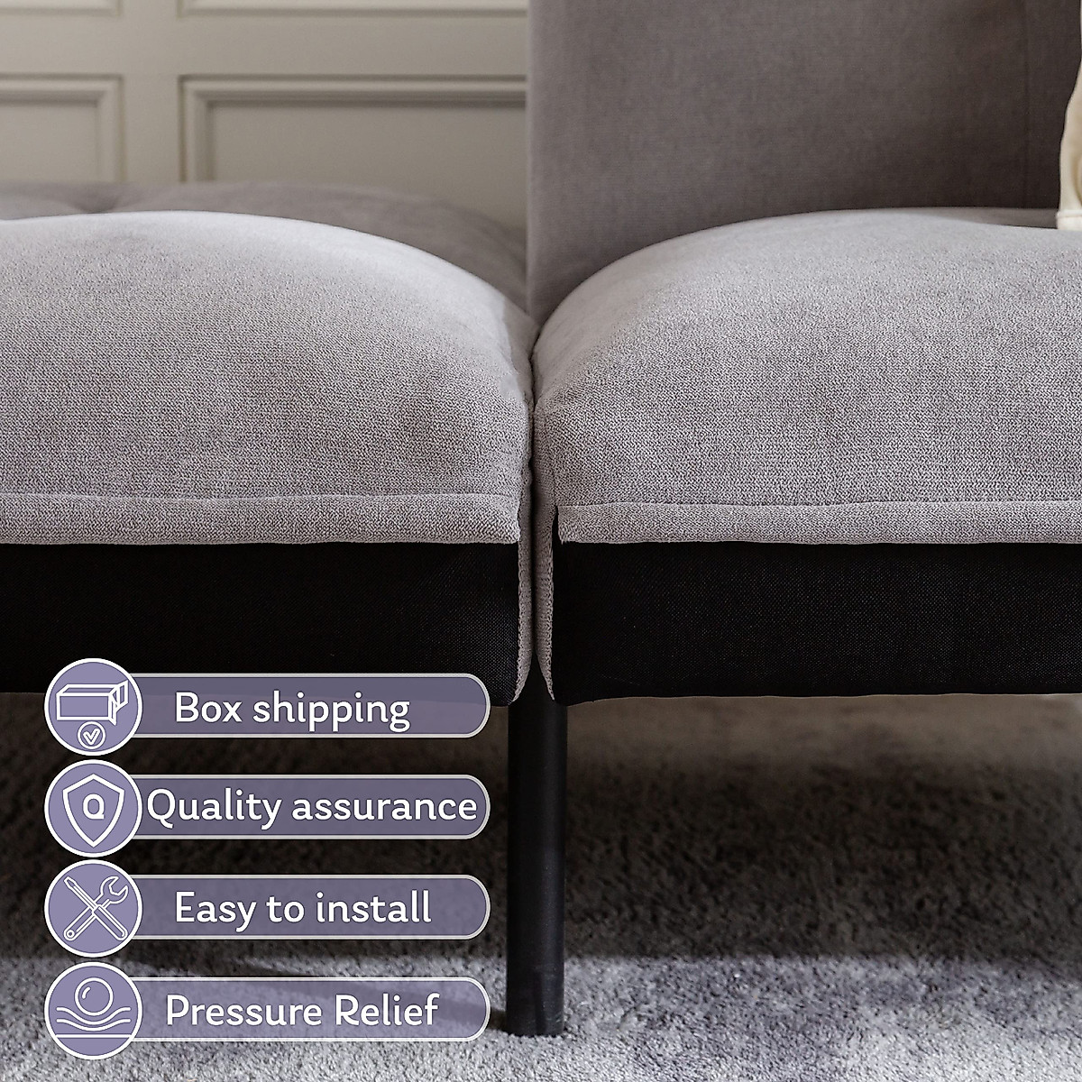 CH CHARME HOUSE Bed Convertible futon Couch with Adjustable Backrest, Modern Sleeper Sofa for Office Living Bedroom and Sitting Room, Small, Grey