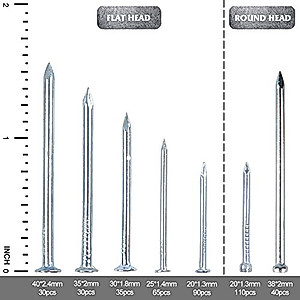 STUHAR 400pcs Hardware Nails Assortment Kit, Picture Hanging Nails, Galvanized Nails, Small Nails for Hanging Pictures, 7 Size Assortment for Finish Nails, Wood Nails, Wall Nails