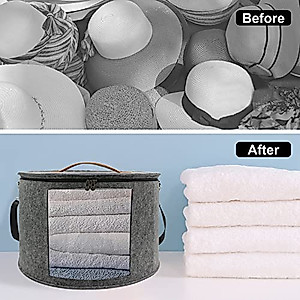 Large Hat Storage Box with Lids, Foldable Felt Round Hat Storage Box with Handle Travel Case Clothes Storage Bin for Women&Men, Cowboy Hat Organizer Stuffed Animal Toy Clothes, Grey 17.7" x 11.8"