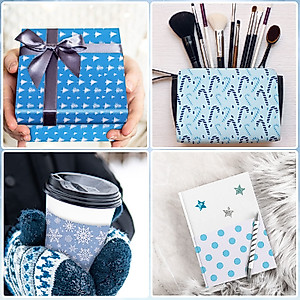 Whaline 14Pcs Christmas Winter Faux Leather Sheets Glitter Blue Snowflake Snowman Dots Stripes Plaids Leather Fabric Christmas Synthetic Leather for Xmas DIY Crafts Earring Hair Bow Making Supplies