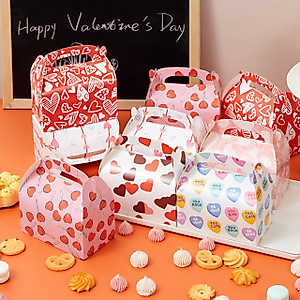 JOYIN 24 Pcs Valentine’s Day Bakery Treat Boxes 6x5.5x3 inch, Valentines Cupcake Cardboard Boxes Cookie Gable Boxes Heart Goody Bags for Valentine Classroom Treats, Party Favors Gift Giving Gift Exchange Gift Box