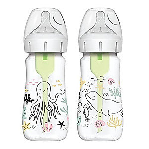 Dr. Brown’s Natural Flow® Anti-Colic Options+™ Wide-Neck Baby Bottle Designer Edition Bottles, Ocean Decos, 9 oz/270 mL, Level 1 Nipple, 2-Pack, 0m+