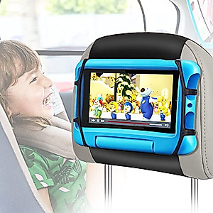 FANGOR Car Headrest Mount Holder, Tablet Holder for Kids in Back Seats, Anti-Slip Strap and Holding Net,Angle-Adjustable/Fits All 7 Inch to 12.9 Inch Tablets