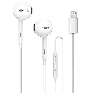 Apple Earbuds Wired iPhone Headphones, Earphones with Lightning Noise Isolating [Apple MFi Certified] Built-in Microphone & Volume Control Compatible with iPhone 14/13/12/11/XR/XS/X/7/7 Plus/8/8Plus