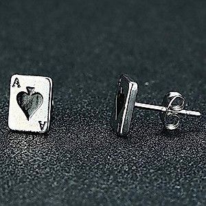 Stainless Steel Ace Spade Gambling Casino Biker Cockail Party Stud Earrings (Silver)