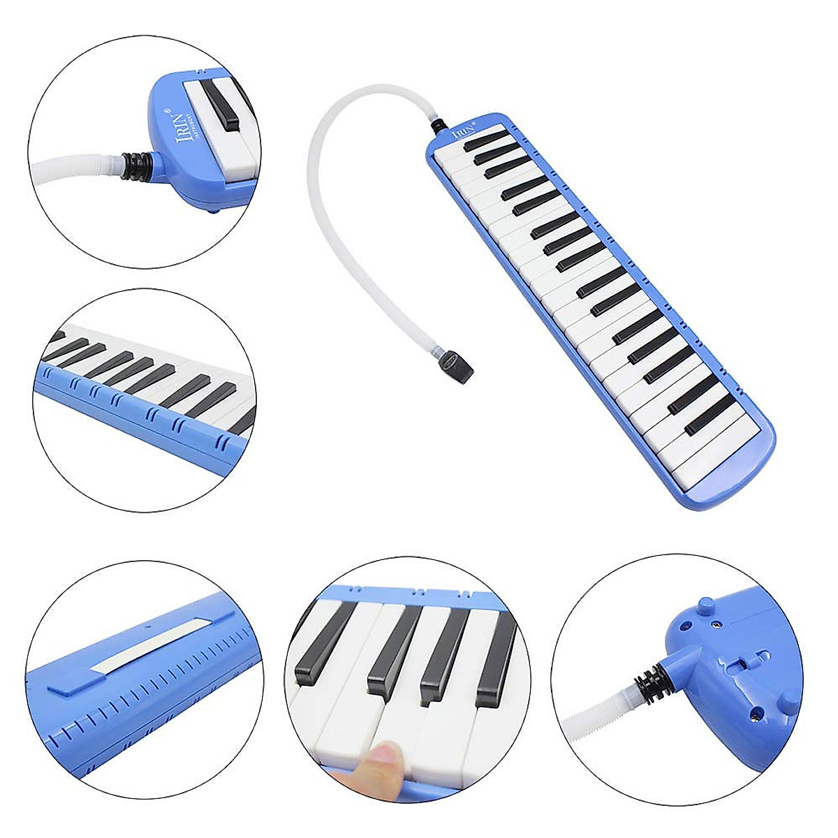 Key Mouth Piano Melodica ABS Keyboard Musical Accordions Instrument with Carrying Bag Strap Mouthpiece Portable Blowpipe & Blowpipe Student Class Harmonica with Bag Adults Gift (37 Keys, Blue)