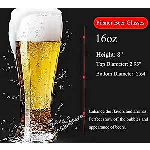 Ecentaur Pilsner Beer Glasses Steins Pint Glass Beer Mug for Drinking Classics Beer Cup Tumblers Pub Drinkware Bar Glassware Set of 6