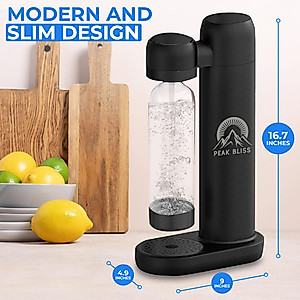 Peak Bliss Original Soda Maker (Matte Black): Carbonate Drink (1L PET Bottle Included), Create Sparkling, Seltzer & Fizzy Water, Compatible with Any Screw-In 60L CO2 Carbonator (Not Included)