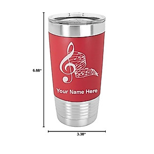 LaserGram 20oz Vacuum Insulated Tumbler Mug, Musical Notes, Personalized Engraving Included (Silicone Grip, Red)