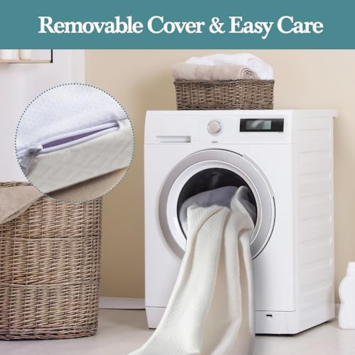 HOOMIC 4 Inch Short Queen Memory Foam Mattress Topper, Lavender Cooling Gel Infusion, Removable Bamboo Cover, Diamond Grid Pattern, CertiPUR-US Certified, Purple