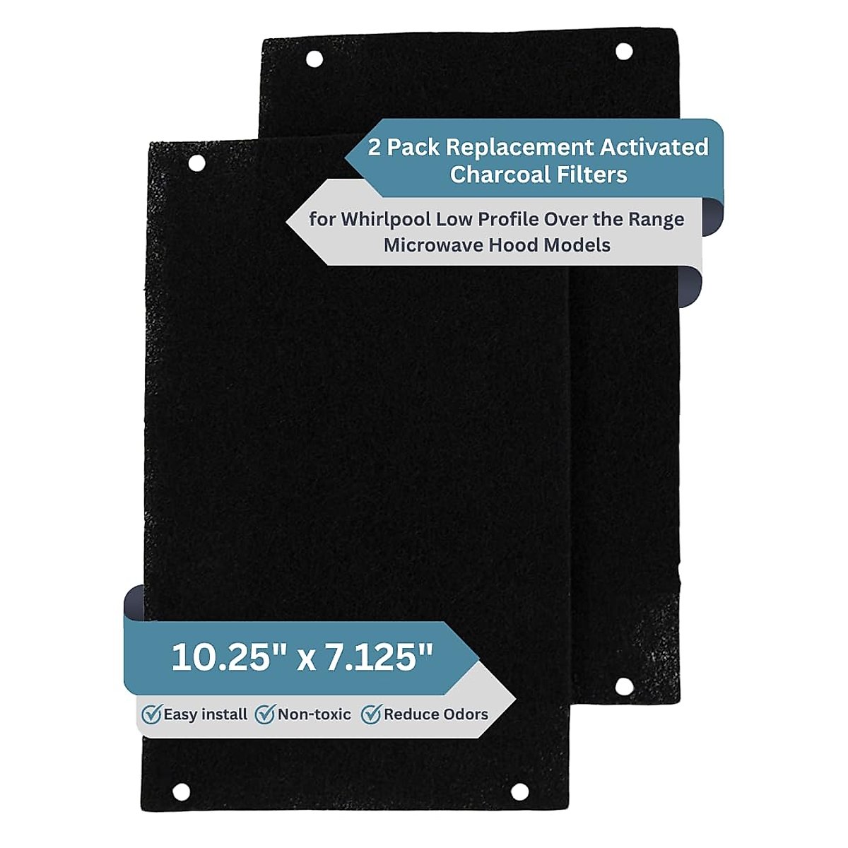 2 Pack Replacement Air Filters for Whirlpool Low Profile Microwave Oven – Activated Charcoal Filters for Over the Range Microwave Hood Models WML55011HS and WML75011HZ (Whirlpool 10.25"x7.125")