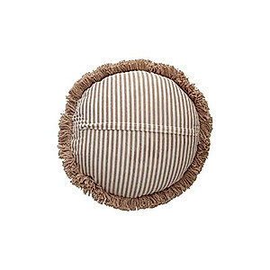 Creative Co-Op Round Printed Dog & Fringe w/Tan Striped Back, Cotton Pillow