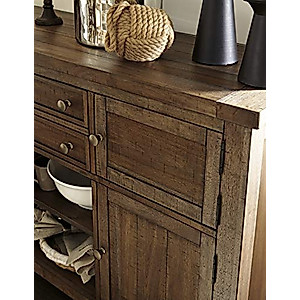 Signature Design by Ashley Moriville Rustic -Dining Room Buffet with 4 Cabinets & Display Shelf, Brown