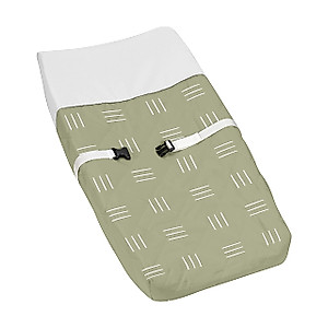 Sweet Jojo Designs Sage Green Boho Mudcloth Boy or Girl Baby Nursery Changing Pad Cover - White Bohemian Woodland Tribal Southwest Mud Cloth Hatch Gender Neutral Triple Line