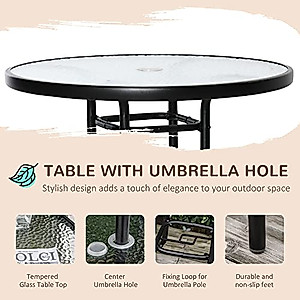 Outsunny 4 Piece Outdoor Patio Dining Furniture Set, 2 Folding Chairs, Adjustable Angle Umbrella, Wave Textured Tempered Glass Dinner Table, Brown