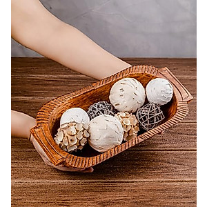 Mie Creations 14'' Large Wooden Dough Bowl for Decor, Huge Decorative Centerpiece Oval Tray Rustic Dough Bowls for Table, Hand Turned Long Wood Bowl