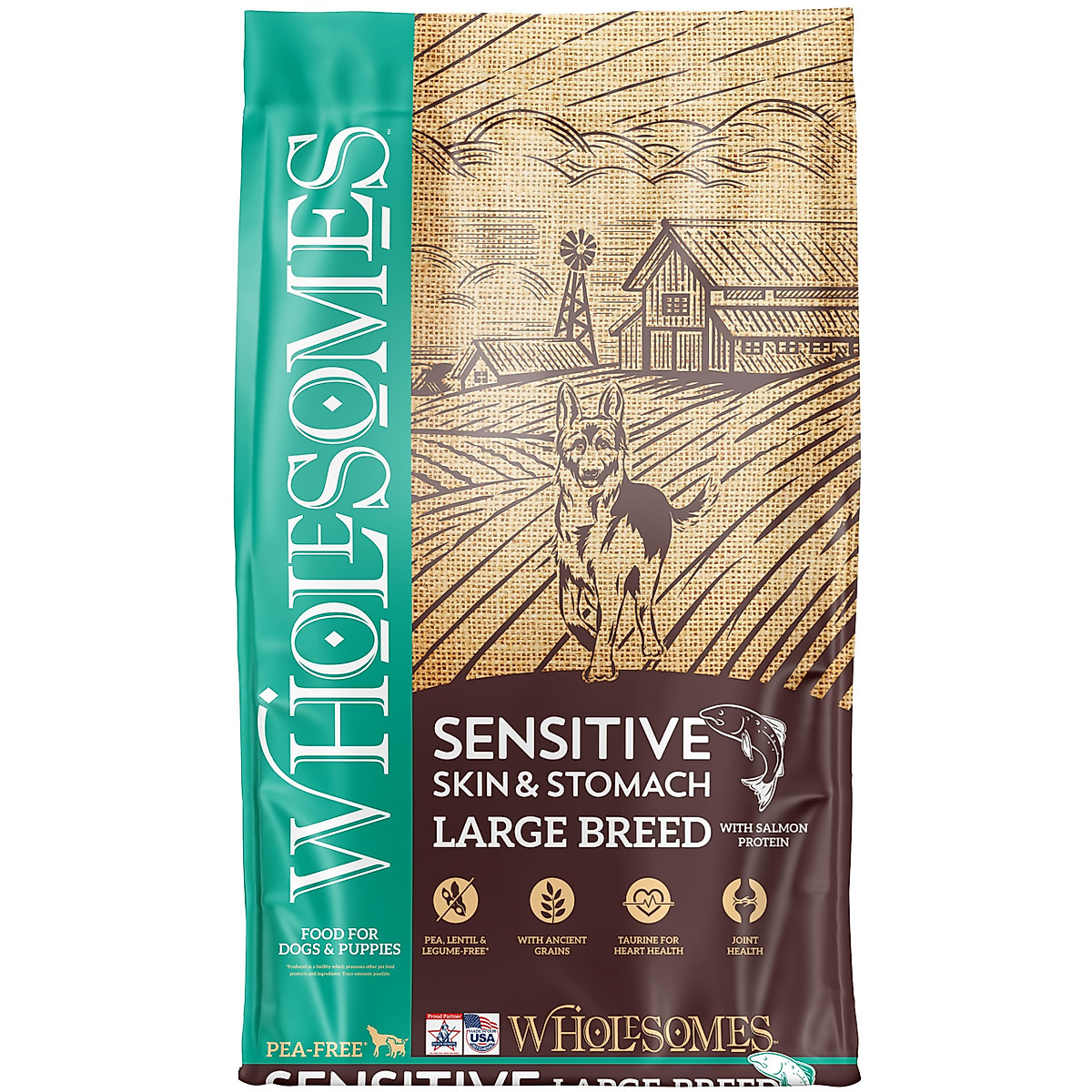 Wholesomes Sensitive Skin & Stomach Large Breed with Salmon and Ancient Grains Dry Food for Dogs and Puppies (30 lb. Bag)