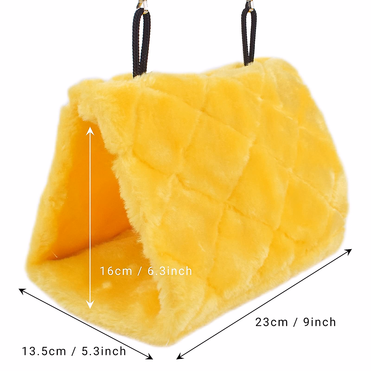 Cdycam Pet Bird Nest Hammock Hanging Cave Cage Plush Snuggle Happy Hut Tent Bed, Yellow (Medium (9"x 5.31"x 6.3"))