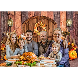Alltten 7x5ft Fall Thanksgiving Photography Backdrop Autumn Pumpkin Backdrops for Photography Wood Barn Door Backgrounds Thanksgiving Party Supplies Decor Banner F91