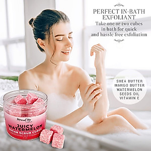 Body Scrub Exfoliator - 12oz WATERMELON Sugar scrub cubes w/Mango Butter & Shea butter- Ultra Hydrating & Moisturizing - All Natural & Organic for all body exfoliation- For hands, arms legs, elbow