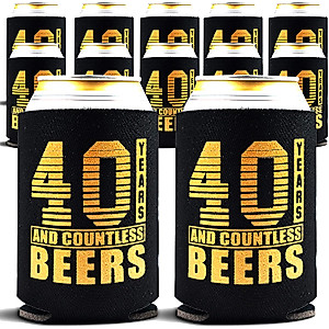 Happy 40th Birthday Insulated Can Cover 12 Pack - Birthday Favors for Men and Women - Printed on Both Sides Fits All Cans and Bottles - Thermocooler Beverage Sleeve - Black & Gold (Original, Regular)