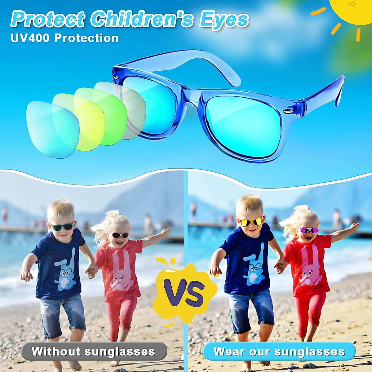 Kids Sunglasses Bulk Party Favors - 24 Packs Boys Girls Sunglasses for Kids Age 3-8 with UV 400 Protection, Neon Sunglasses for Kids Party