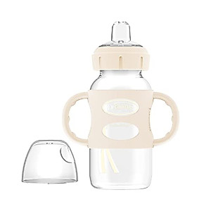 Dr. Brown’s® Milestones™ Wide-Neck Sippy Bottle with 100% Silicone Handles, Easy-Grip Bottle with Soft Sippy Spout, 9oz/270mL, BPA Free, Light-Pink & Ecru, 2 Pack, 6m+
