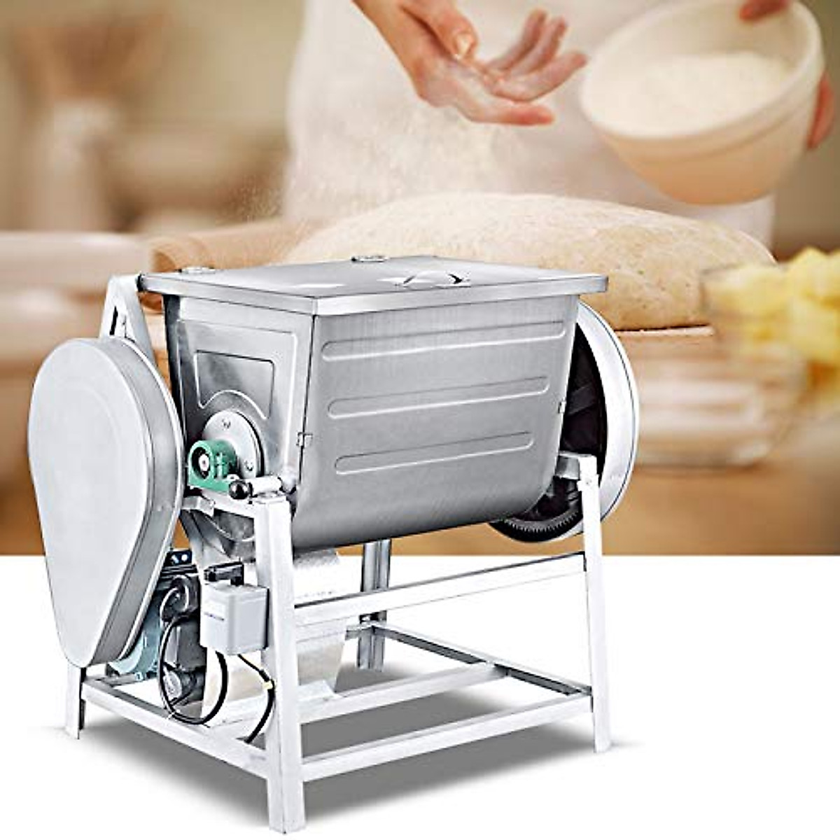 30QT 110V Commercial Electric Dough Mixer, Stainless Countertop Steel Dough Mixing Machine Heavy Duty Bakery Kitchen Flour Equipment for Commercial or Family Use 1.5KW