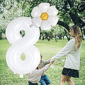 White Number 10 Daisy Balloons Set,10TH Birthday Party Decorations,32 Inch 10 Daisy Balloons, Daisy Foil Balloons for Party, Birthday, Baby Shower, Wedding Décor, Groovy Boho Daisy Party Supplies-10