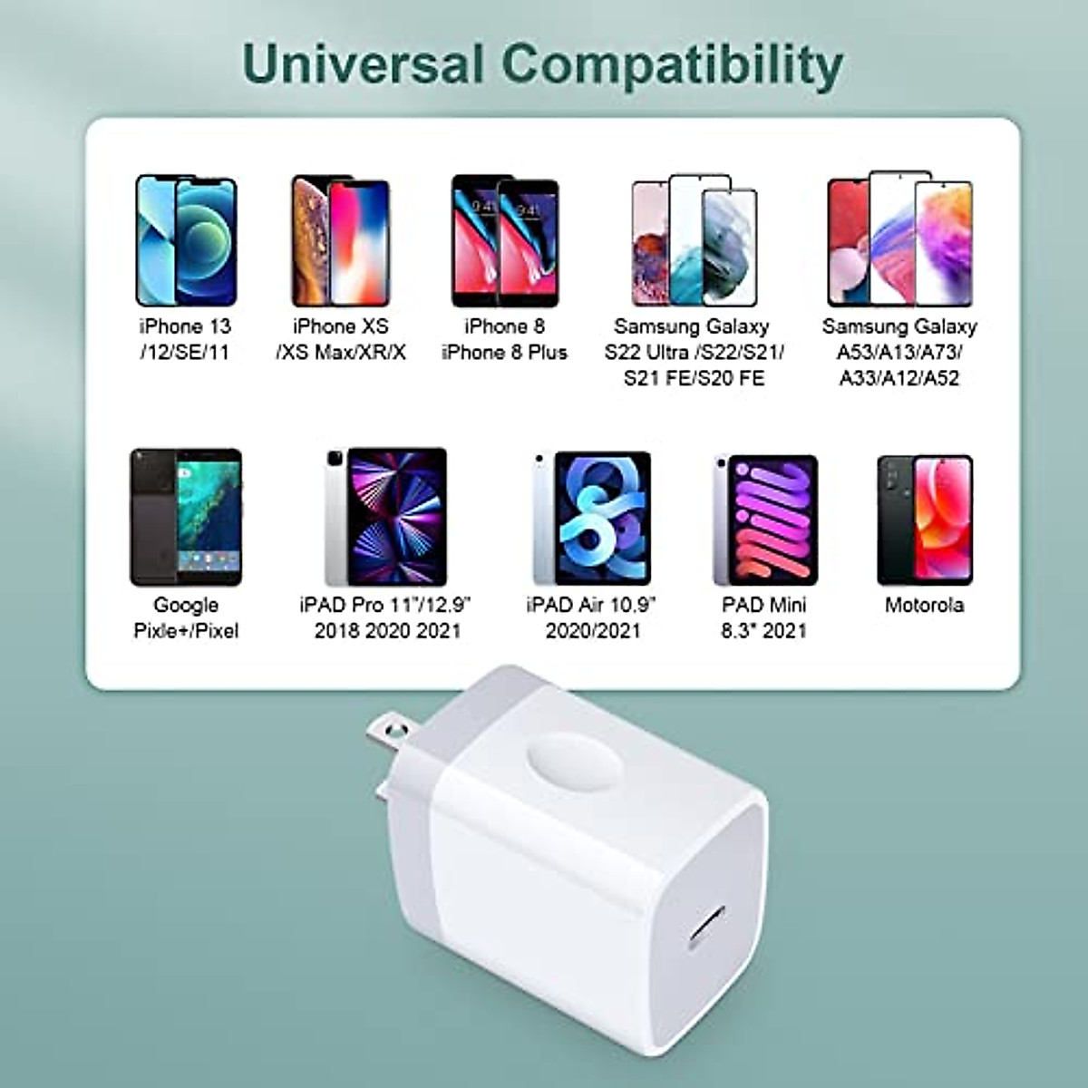USB C Charger Block Fast Wall Charger Box for Samsung Galaxy A14 5G/A13/A23/A54/A03s/A53/S23/S21 FE/S22/S20 FE/Z Fold 4,iPhone 14/13/12/11/Pro Max,Pixel 7 6,2 Pack 20W Type C Charger PD Power Adapter