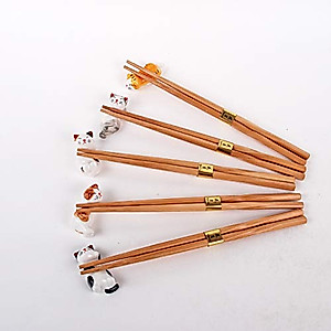 Japanese Traditional Chopsticks Set with Cute Kitten Cats Chopsticks Rest 5 Matching Pair Assorted Colors Chopsticks Set Dining Table Starter Kit Beautiful Gift Item Nicely Packaged (Cats)