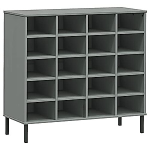 vidaXL Solid Wood Pine Shoe Rack with Metal Legs Hallway Wooden Shoe Storage Hall Cabinet Organizer Cupboard Shelf Stand Holder Unit Gray Oslo