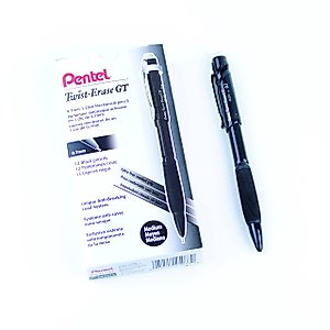 Pentel Twist-Erase GT, 0.7mm, Mechanical Pencil Transparent Black, Box of 12 (QE207A)
