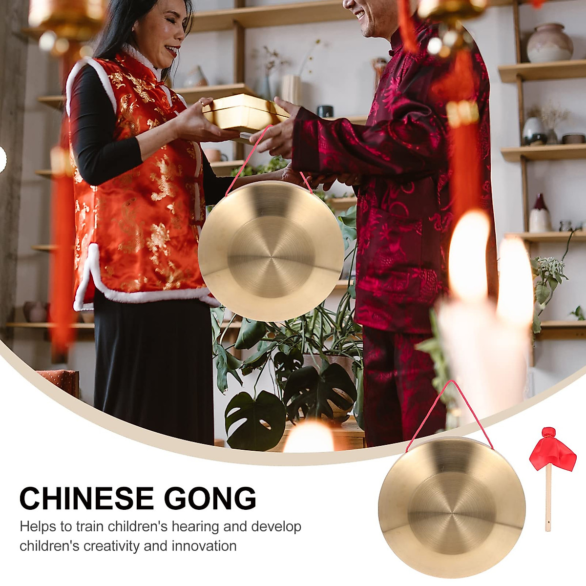 Generic Gong with Mallet, 32 cm/12.59inch Tam Tam Gong Traditional Chinese Percussion Instrument, Copper Decorative Chau Gong for Home, Office(42O43FLA148)