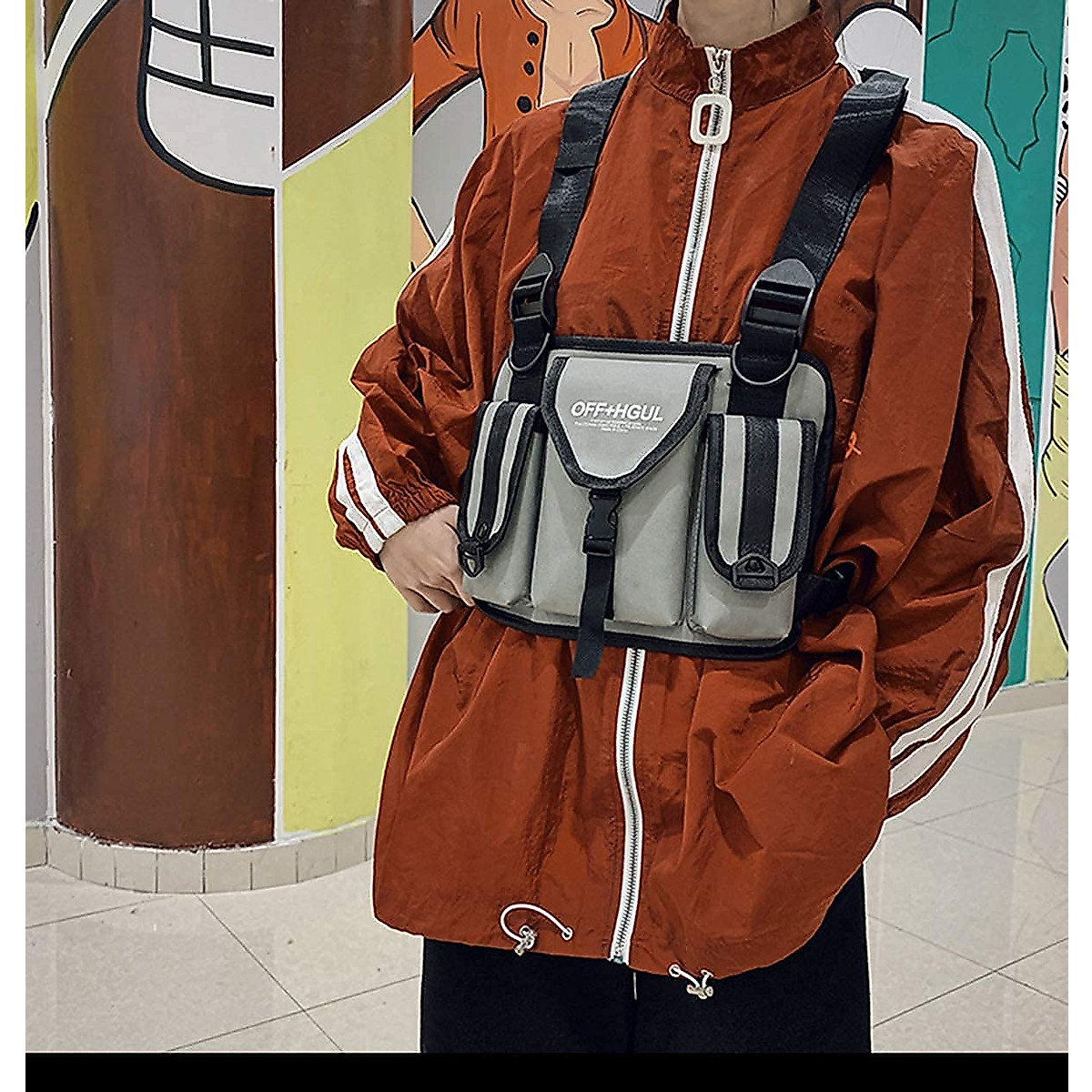 mosstyus Chest Front Bag Reflective Vest Radio Harness Adjustable Chest Rig Bag Pocket Pack Holster for Two Way Radio