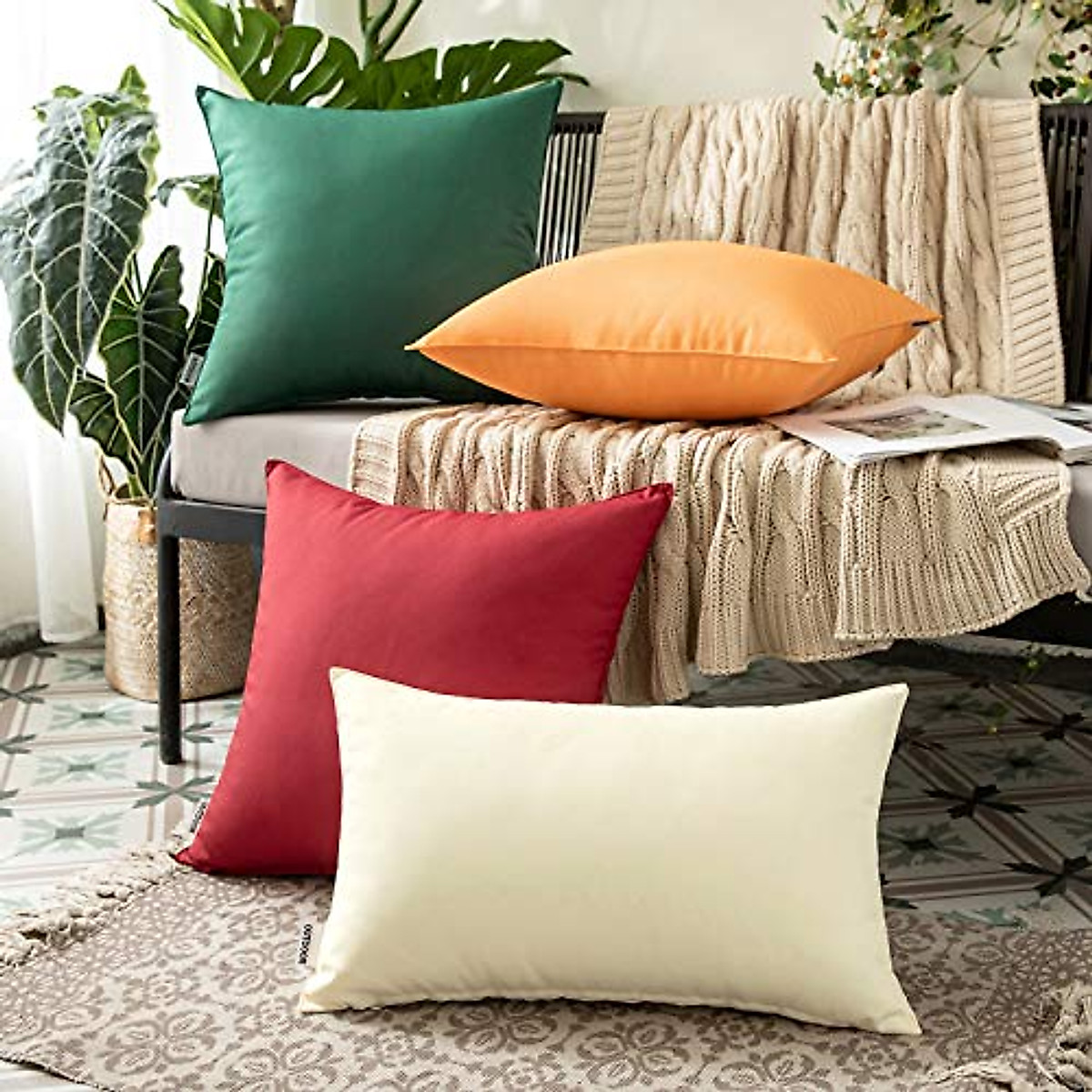 MIULEE Pack of 4 Decorative Outdoor Pillow Covers Square Cushion Cases PU Coating Waterproof Throw Pillowcase Shell for Living Room Couch Sofa Garden Tent Park 18x18 Inch Army Green