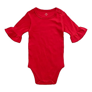 DEFAHN Baby Girl Bell Sleeve Bodysuit Red Onsies Cotton Ruffle Romper Infant Clothes Outfit 0-24 Months (Red, 0-3 Months)