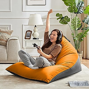 Nobildonna Bean Bag Chair Cover (No Filler) for Adults and Teens, Beanbag Lounger Sofa Velvet Cover Beans Stuffed Storage 4 Ft (Orang Grey, Large)