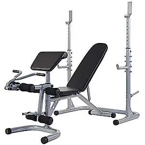 BalanceFrom RS 60 Multifunctional Workout Station Adjustable Olympic Workout Bench with Squat Rack, Leg Extension, Preacher Curl, and Weight Storage, 800-Pound Capacity, Gray