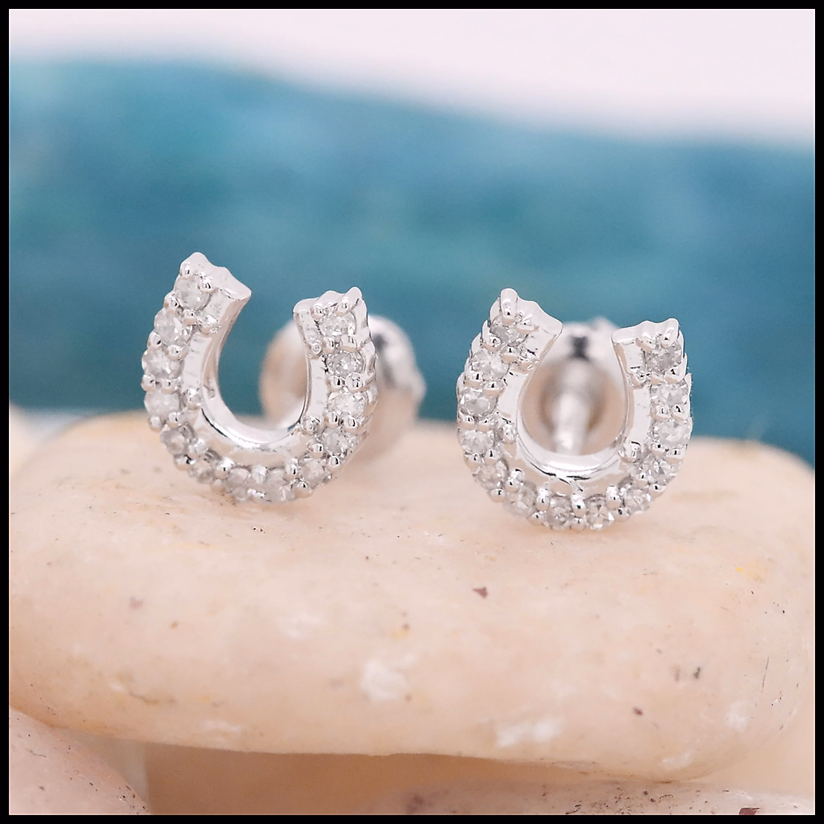 Dazzlingrock Collection 0.15 Carat (ctw) Round White Diamond Ladies Horse Shoe Earrings, 10K White Gold