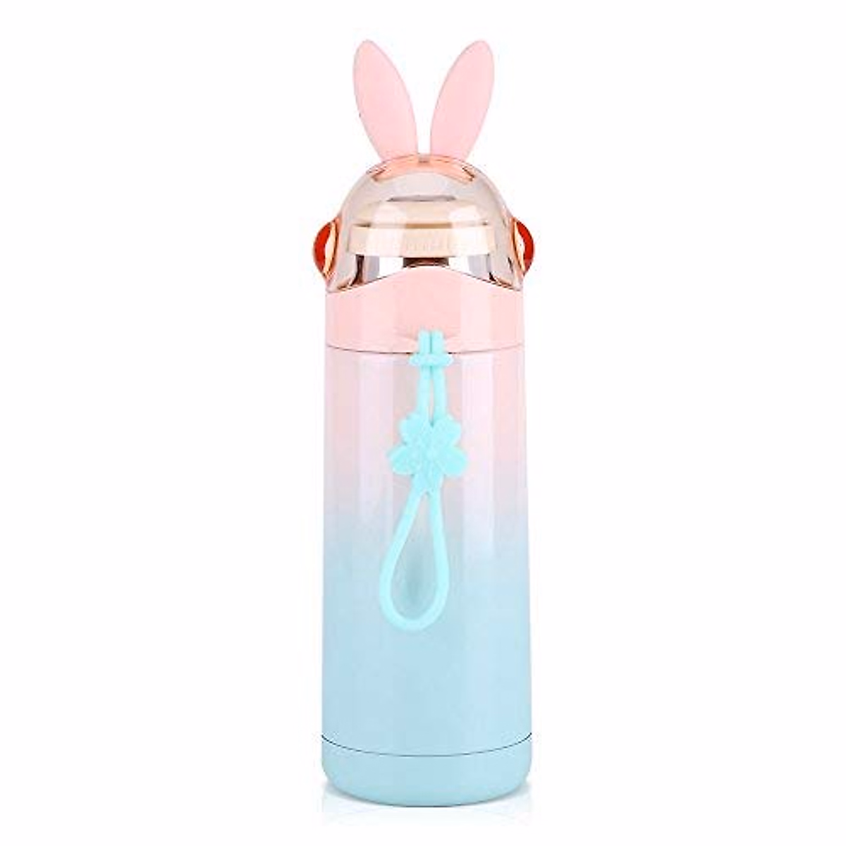 Fdit 350ML Cute Rabbit Cartoon Kids Vacuum Insulated Mug Stainless Steel Hot Water Bottle Travel Mug(Pink + Green)
