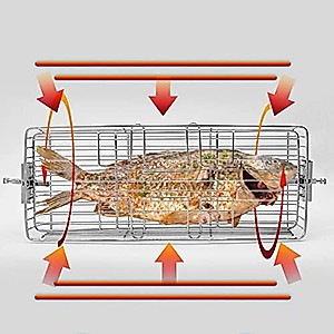 Fenteer Stainless Steel Grilling Basket Portable Air Frying BBQ Grill Rotary Oven Cage Rack Perfect for Fish, Meat, Chicken, Vegetables, Steak and More - Small for 25-30L Oven