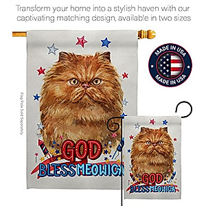 Breeze Decor Patriotic Tan Persian Garden Flag Set Wood Dowel Cat Kitten Meow Spoiled Paw Fur Pet Nature Farm Animal Creature House Banner Small Yard Gift Double-Sided, Made in USA