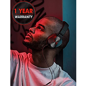 On-Ear Headphones with Microphone, 2022 Newest Foldable Wired Headphones for Adults Kids, Lightweight Portable Stereo Headphones with 1.5M Tangle-Free Cord for School Home, Black in Red (AB078)