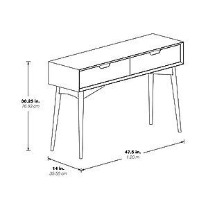 OSP Home Furnishings Copenhagen Mid-Century Modern 2 Drawer Console Table Walnut Finish