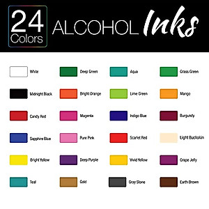 U.S. Art Supply 24 Color Alcohol Ink Set - Huge 30ml Triple Sized 1-oz Bottles - Includes 4-oz Blender & 30 Swabs - Vibrant Highly Concentrated Pigment Dye Paint for Epoxy Resin Art Painting & Crafts