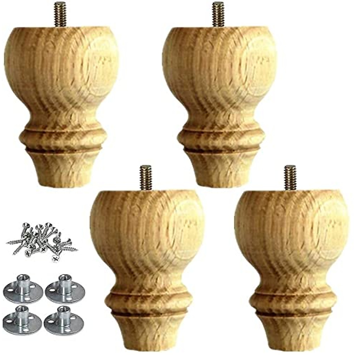 ETomey DIY Replacement Feet ，Set of 4 Solid Wood Furniture Legs, Crude Wood Feet in Rubberwood, M8 Threaded Rod Sofa Feet,for Cabinet Couch TV Stand (Color : 10cm/4inch) (Color : 8cm/3.15inch)